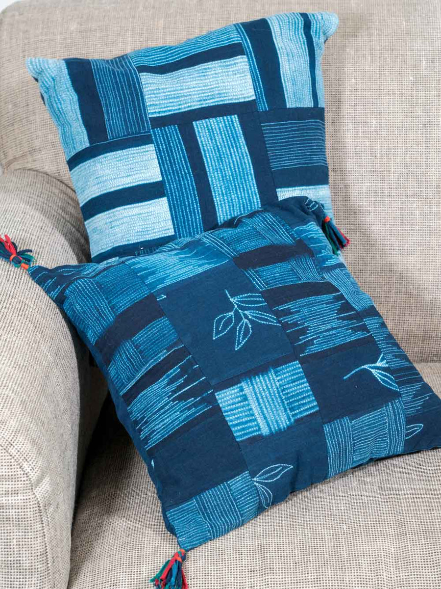 Indigo Blue Patchwork Cushion Covers | Silk Road Gallery