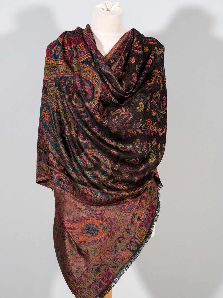 Black & Old Rose Jacquard Scarf | Silk Road Gallery