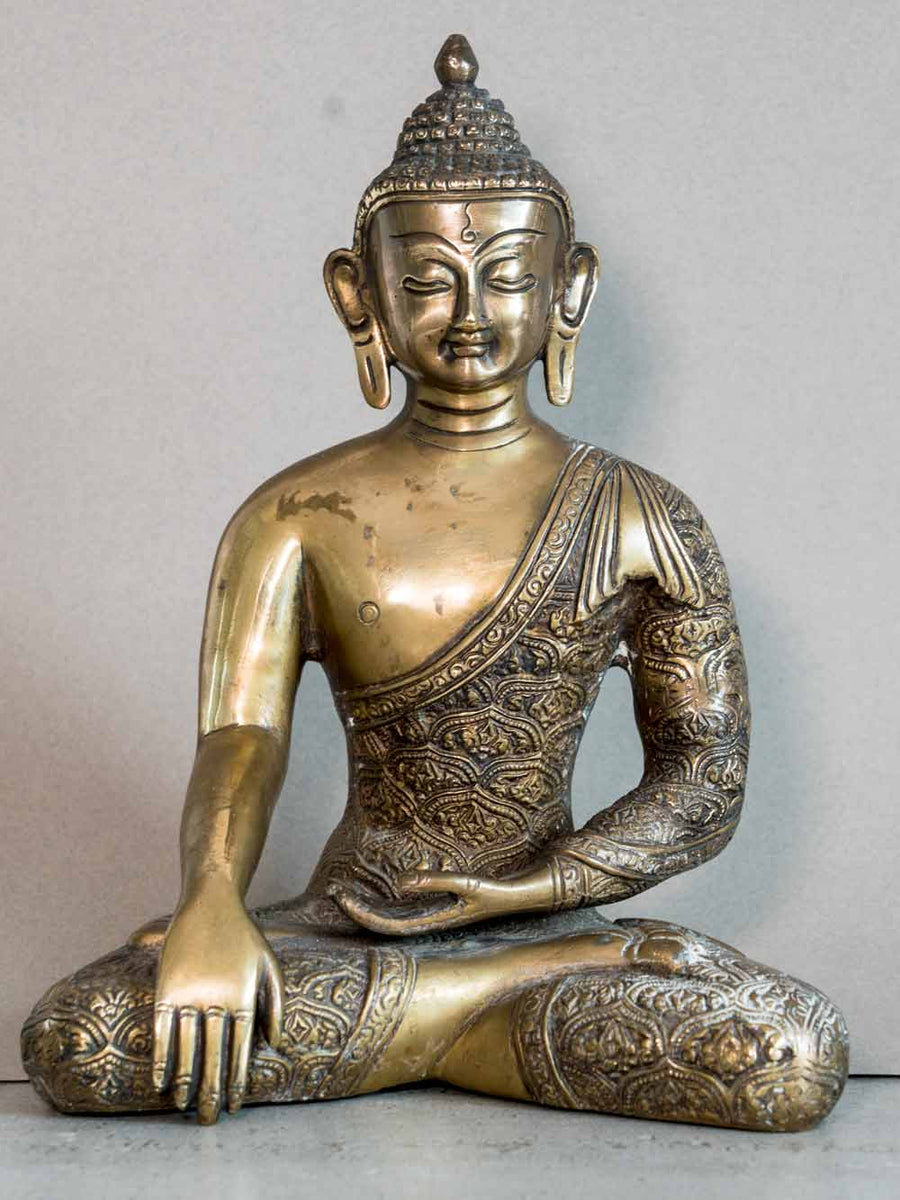 Earth Touching Brass Buddha on Plinth | Silk Road Gallery