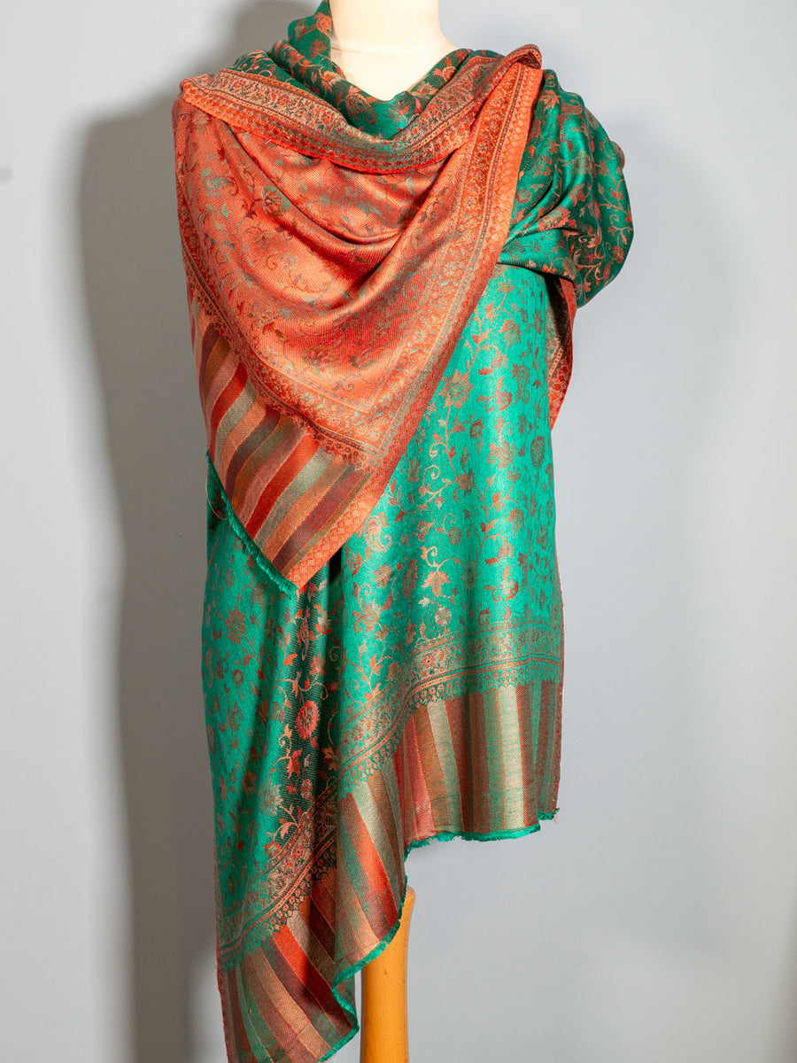 Emerald & Copper Jacquard Scarf | Silk Road Gallery