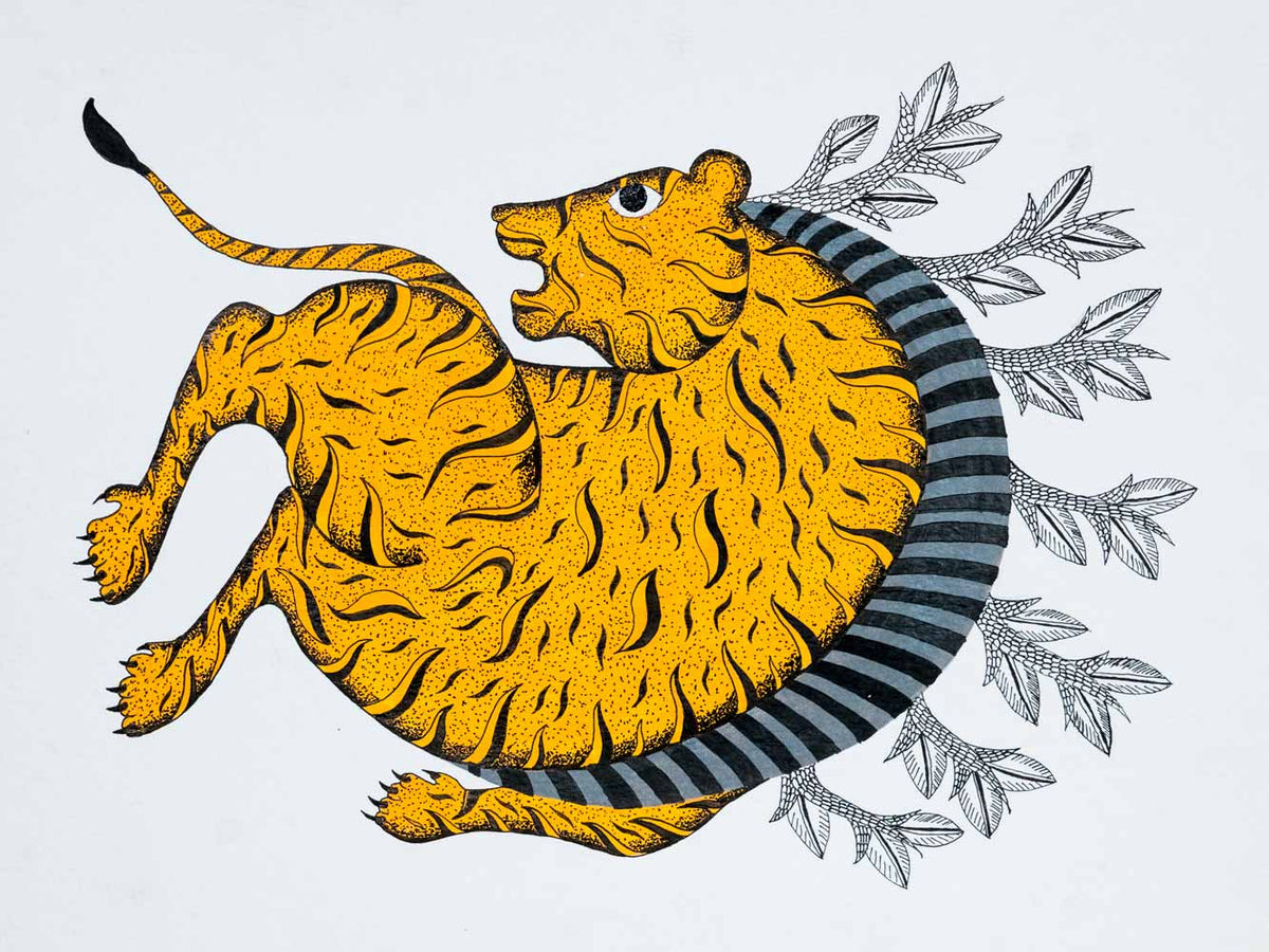 Gond Painting of a Tiger | Silk Road Gallery