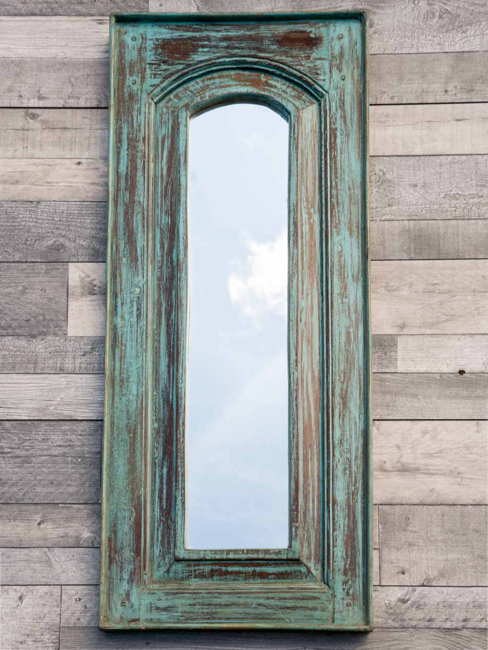 Tall Distressed Teal Colour Indian Mirror | Silk Road Gallery