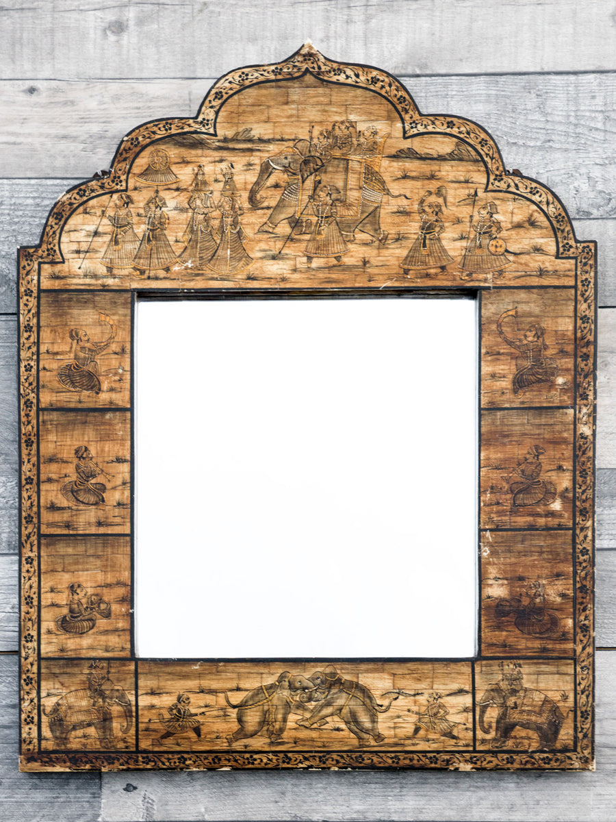 Vintage Indian Mirror with Painted Scenes | Silk Road Gallery