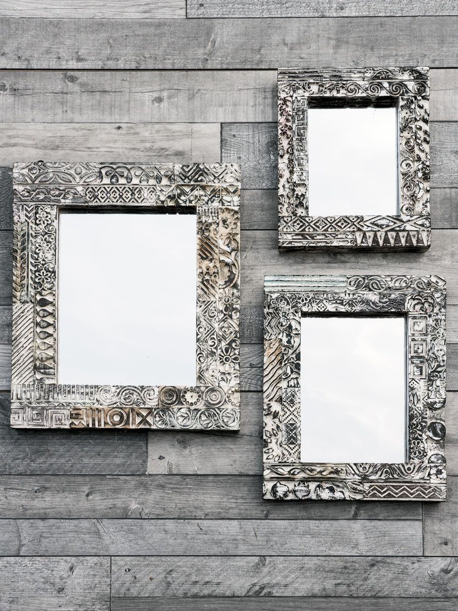 White Washed Printing Block Mirrors | Silk Road Gallery