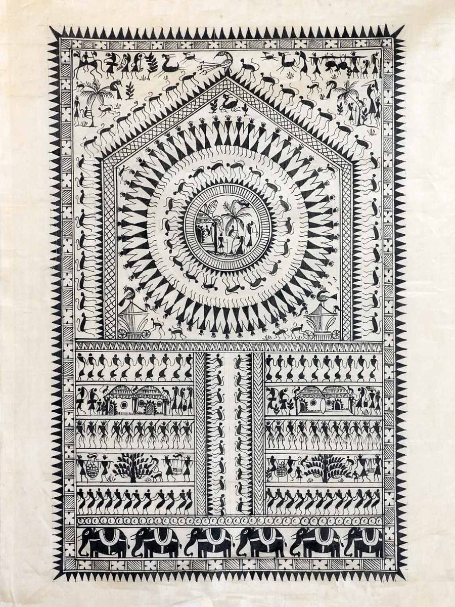 Saura Painting with Monkey Circle | Silk Road Gallery