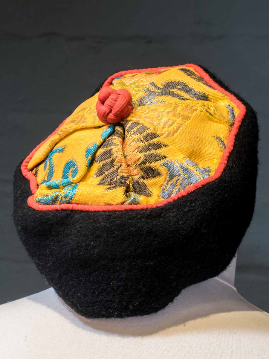 Gold and Black Child's Hat from Sikkim | Silk Road Gallery