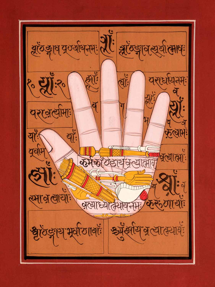Indian Paintings of Hands with Energy Symbols | Silk Road Gallery