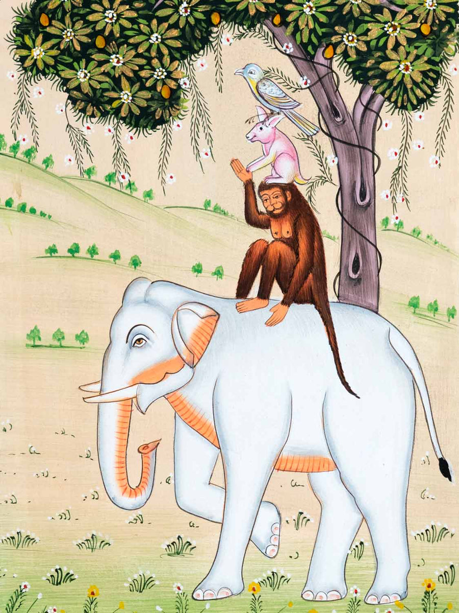 Painting of Four Harmonious Friends, White Elephant | Silk Road Gallery