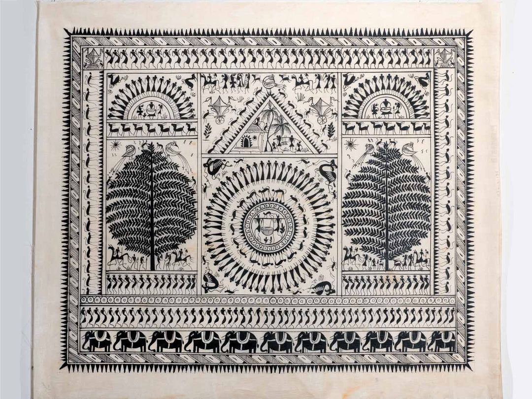 Saura Painting, Two Trees, Triangle & Circle | Silk Road Gallery