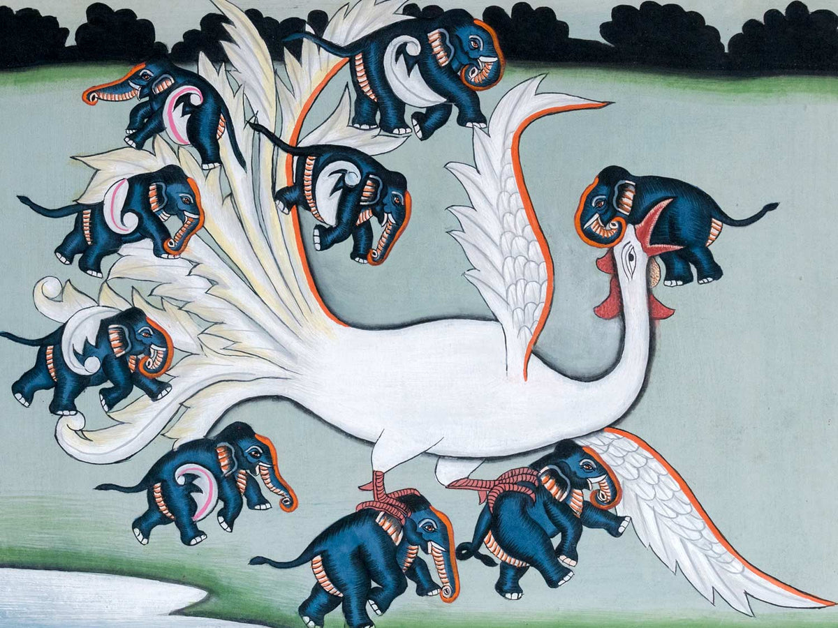 Tantric Painting of a Giant Bird & Elephants | Silk Road Gallery